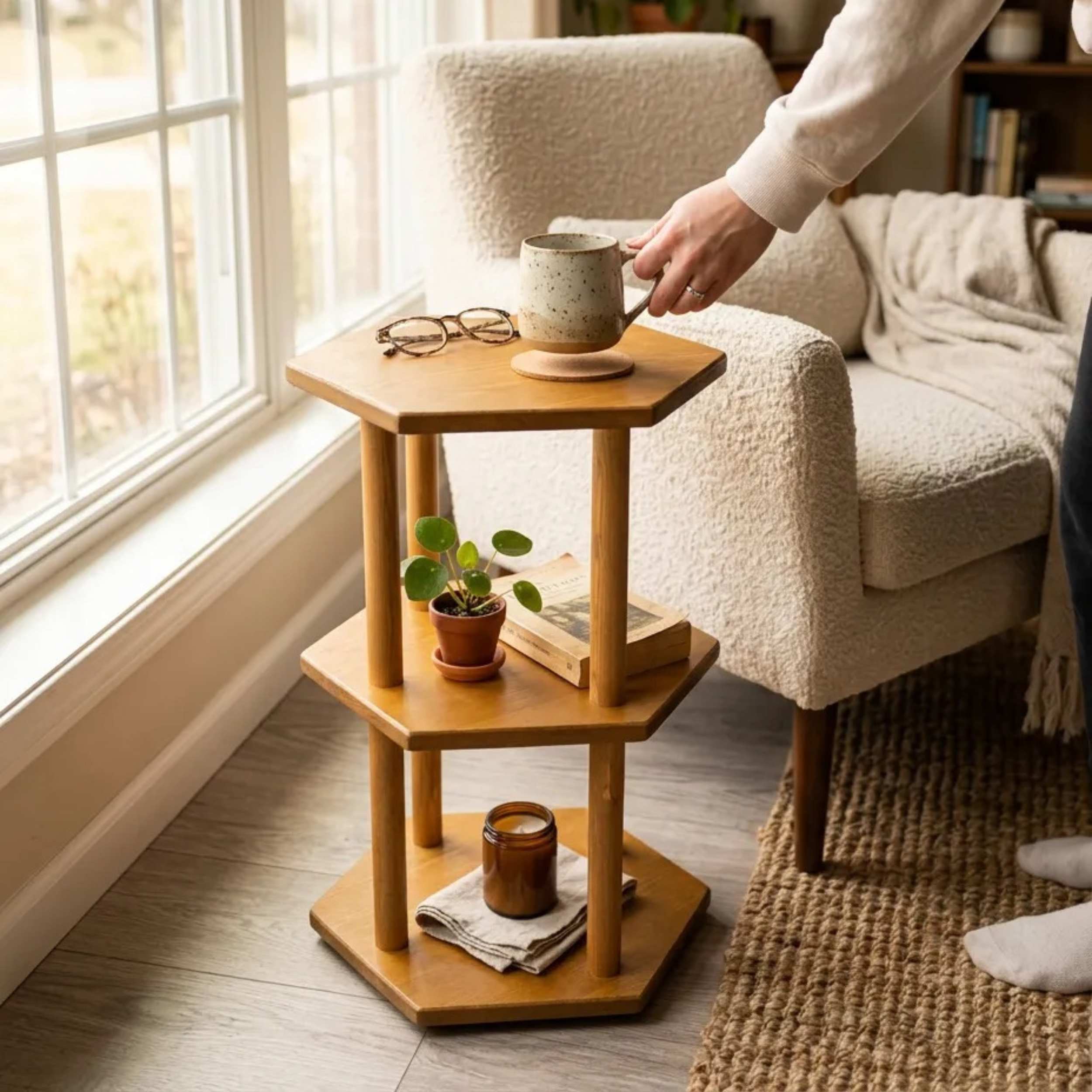 3-Tier Hexagon Side Table – Furnirem
